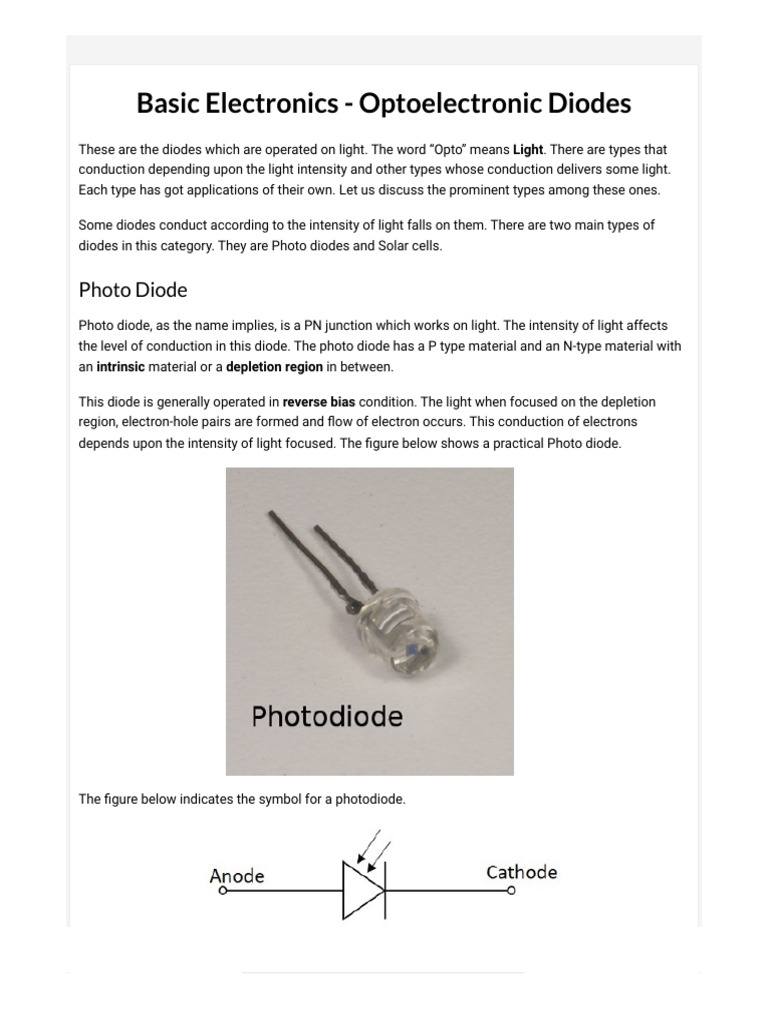 Basic Electronics - Optoelectronic Diodes | PDF | Light Emitting Diode | Diode