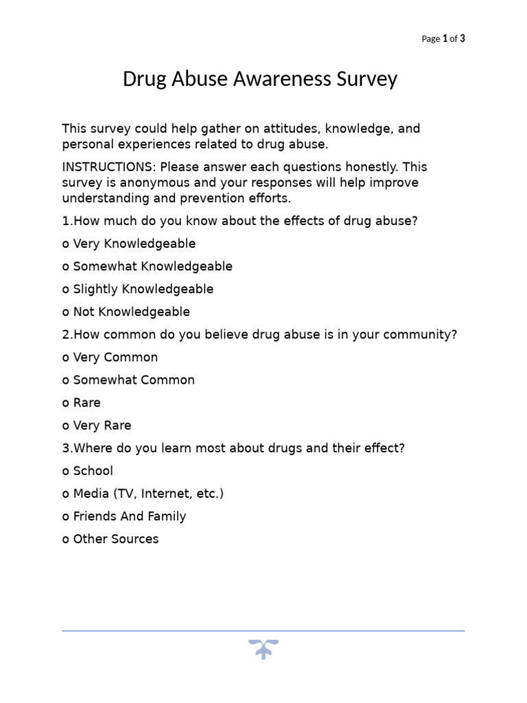 Drug Abuse Awareness Survey | PDF