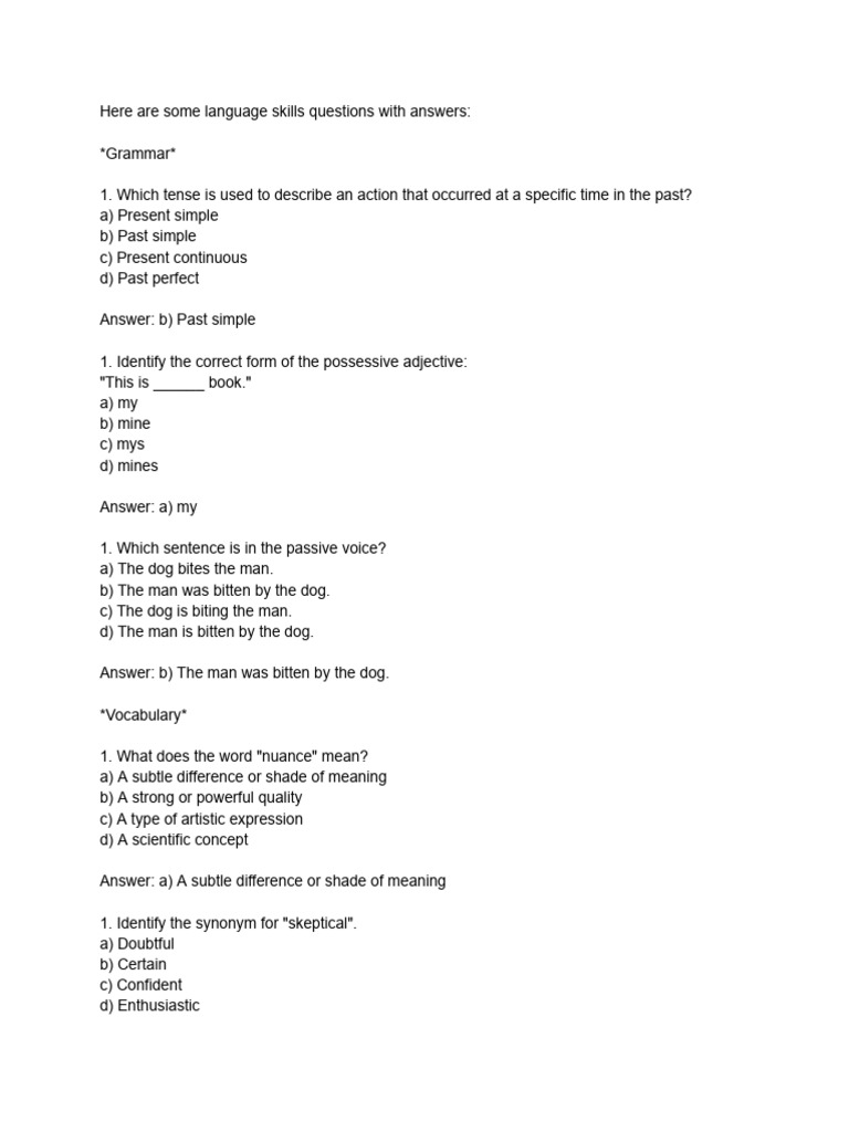 Language Skills | PDF