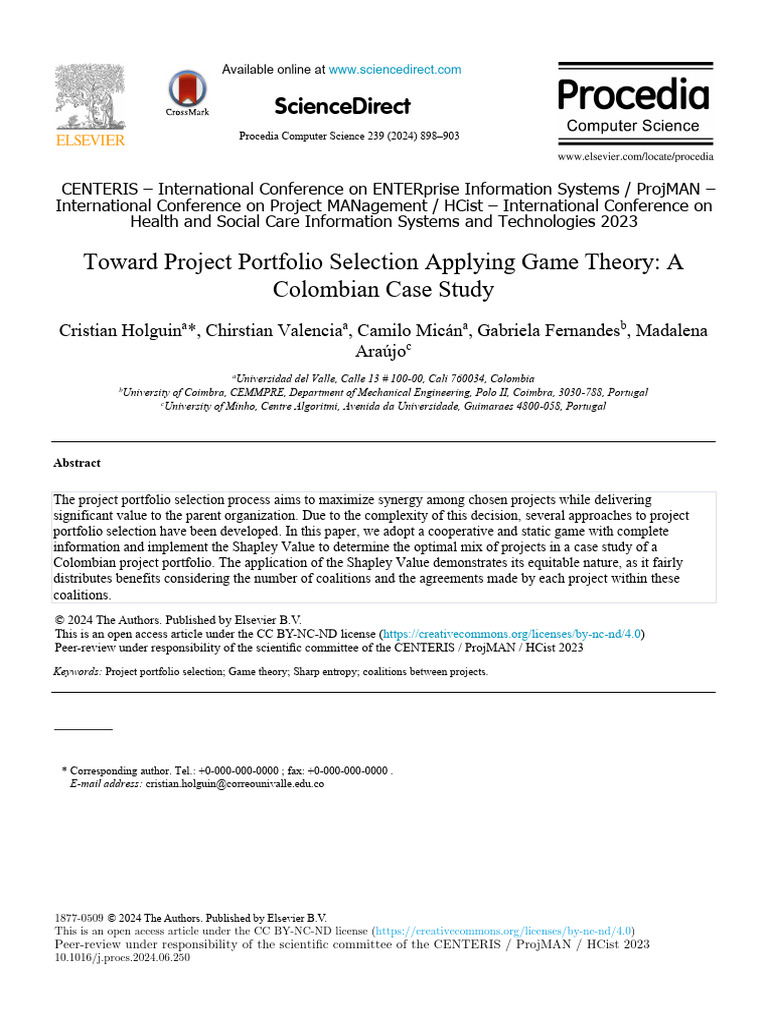 Game Theory in Project Selection | PDF | Methodology