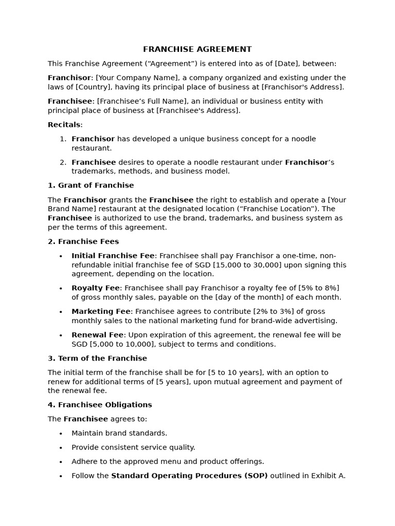 Franchise Agreement Template | PDF | Franchising | Business