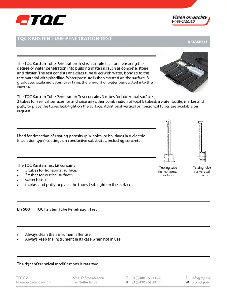 Li7500 - TQC Karsten Tube Penetration Test - d44 | PDF | Water | Concrete