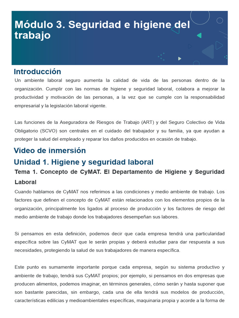 Seguridad Laboral: CyMAT y Bienestar | PDF | Seguridad y salud ocupacional