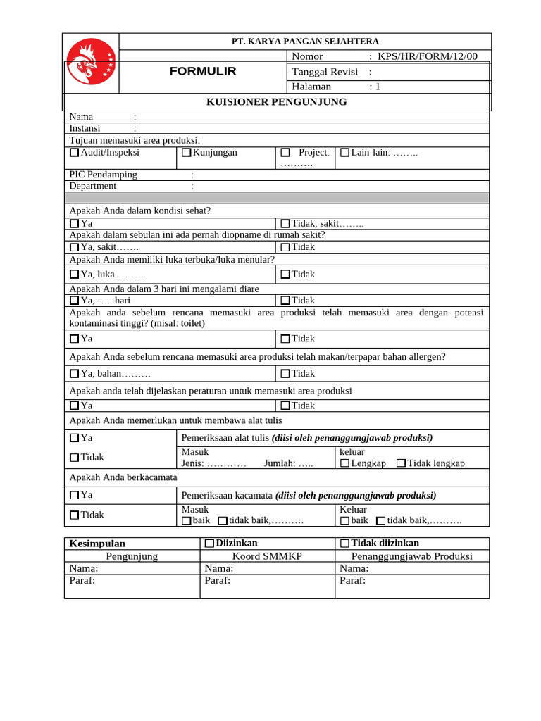KPS-HR-FORM-12-00 Kuisioner Pengunjung | PDF
