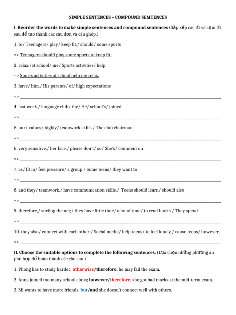 Simple and Compound Sentences Practice | PDF