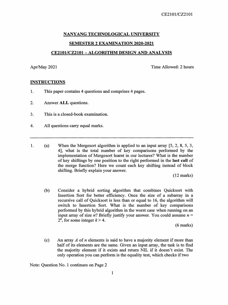 CE2101 CZ2101 2020-2021 Semester 2 | PDF