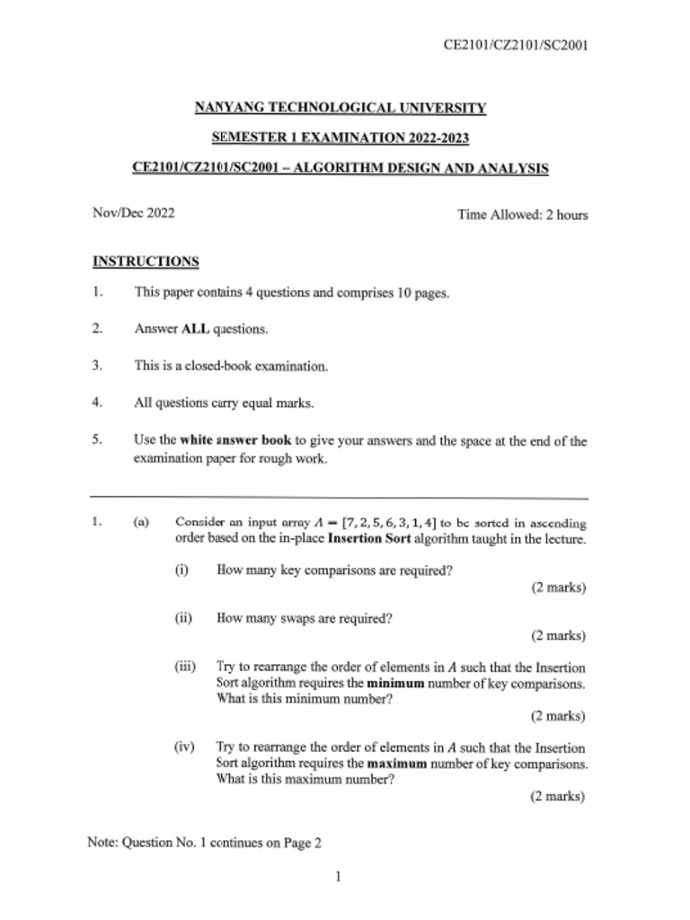 CE2101 CZ2101 2022-2023 Semester 1 | PDF | Computers