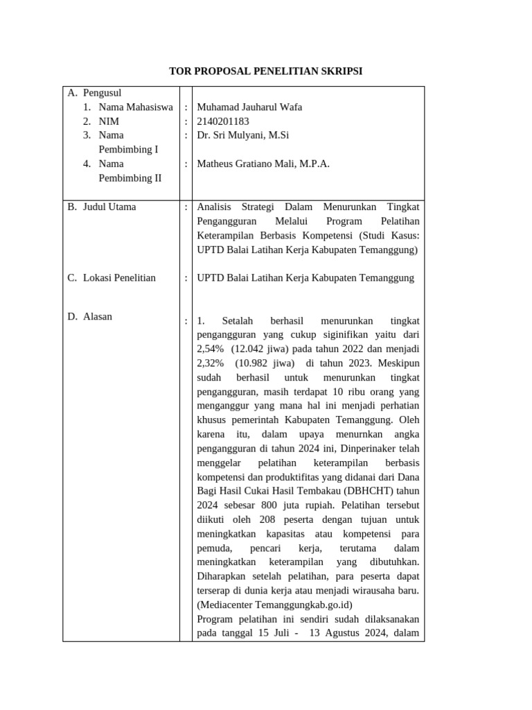 Tor Proposal Penelitian Skripsi | PDF