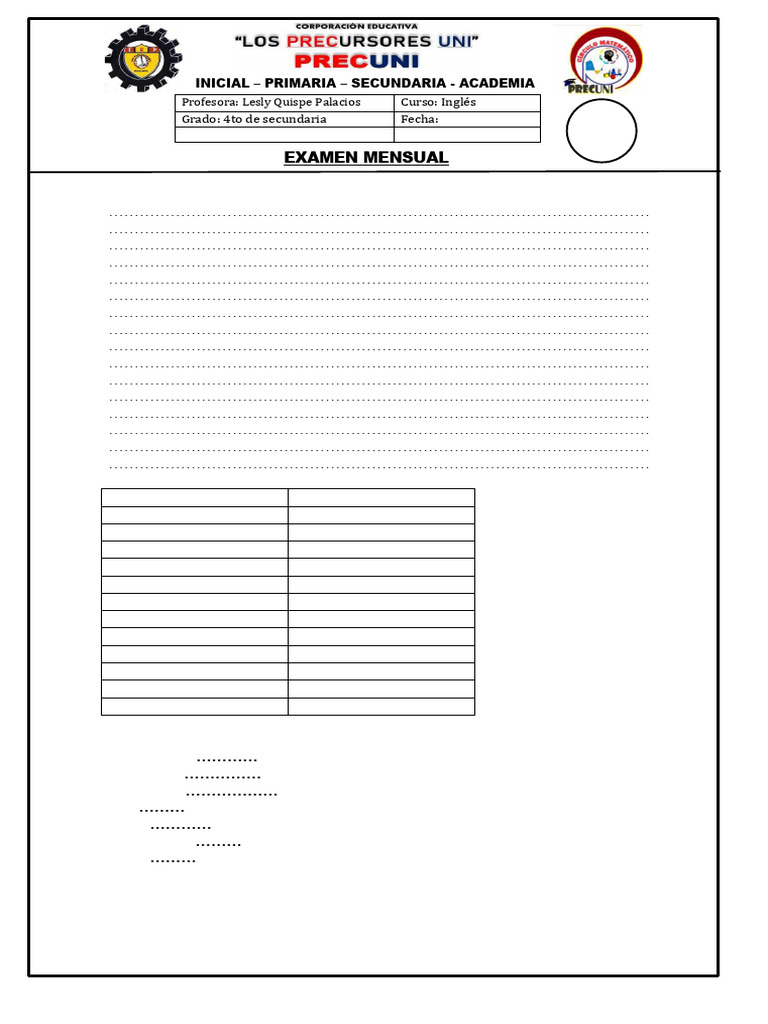 4to de Sec Exam | PDF | Foreign Language Studies