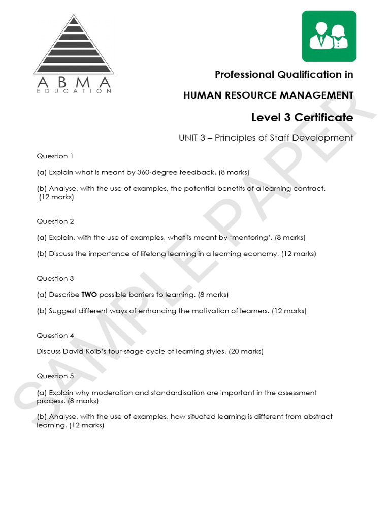 HRMA Level 3 Unit 3 Sample Paper 2 | PDF