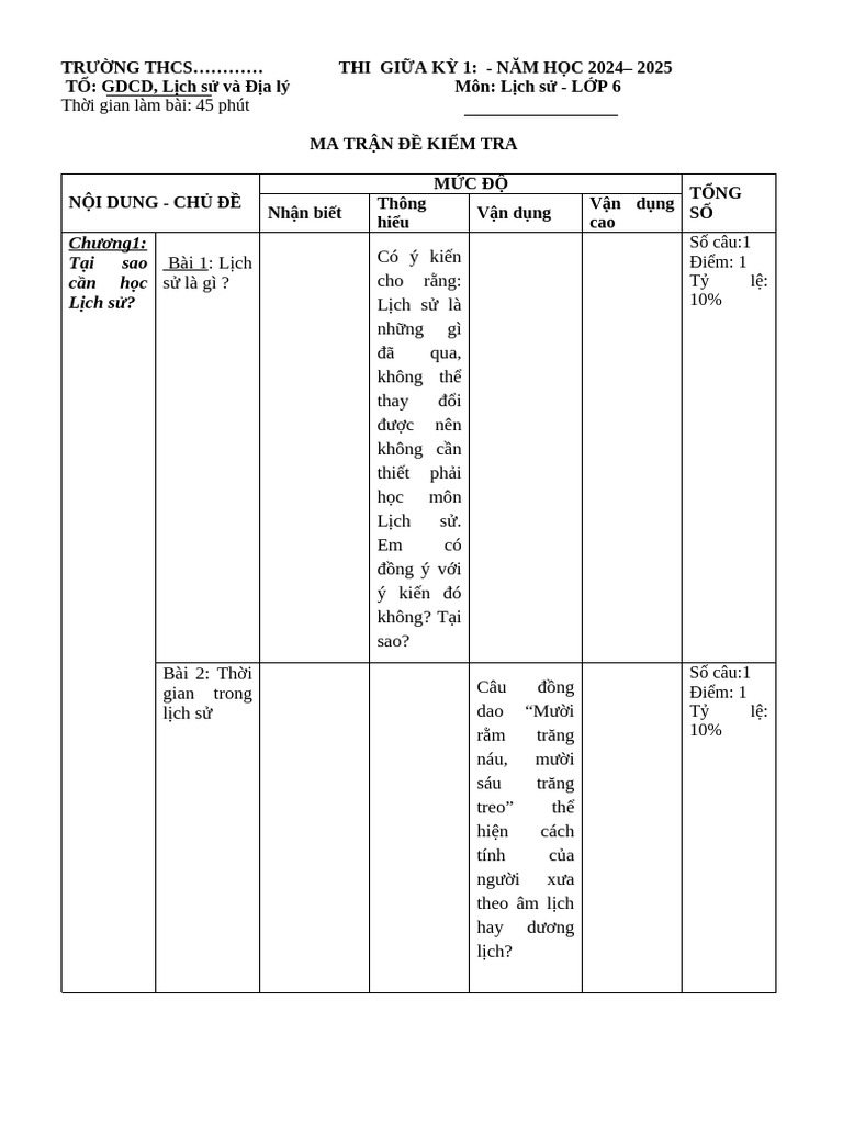 De Thi GK1 Mon LS DL 6 Sach CTST de 4 | PDF