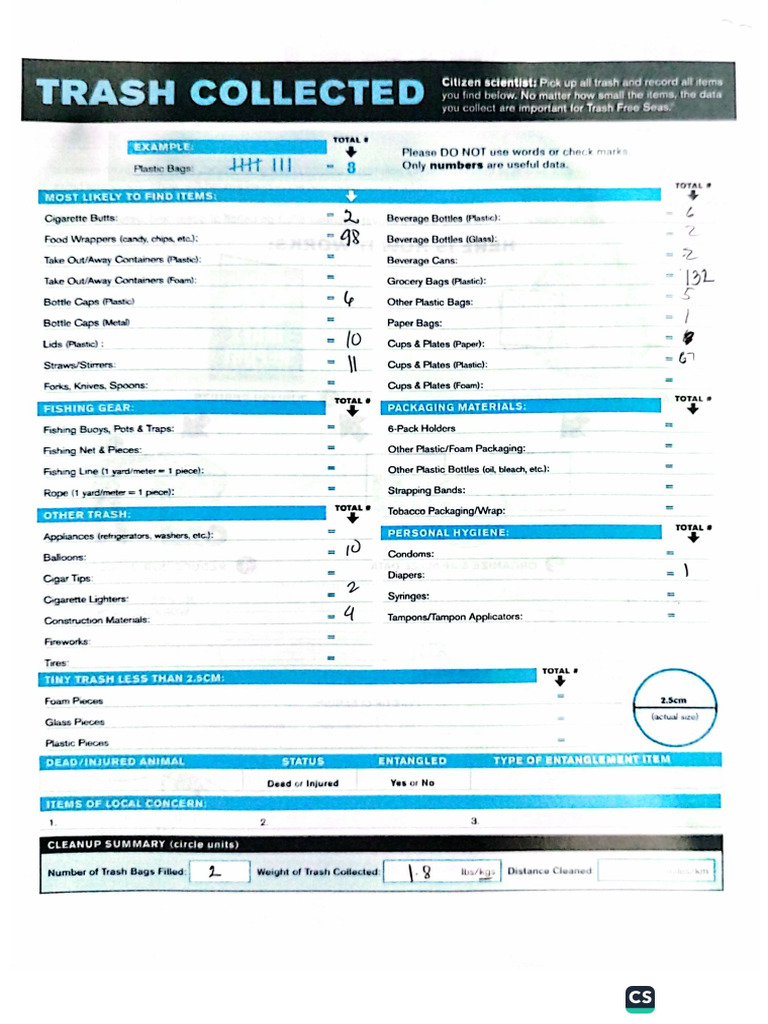 Coastal Clean Up Form | PDF
