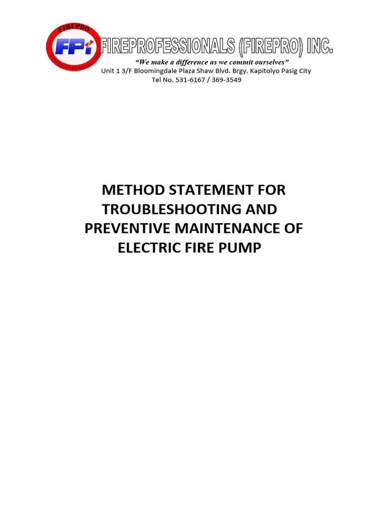 01_Method Statement for Troubleshooting and PMS Electric Fire Pump ...
