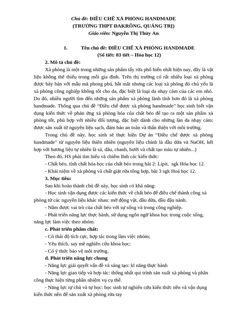 Giao An Stem Dieu Che Xa Phong Handmade | PDF