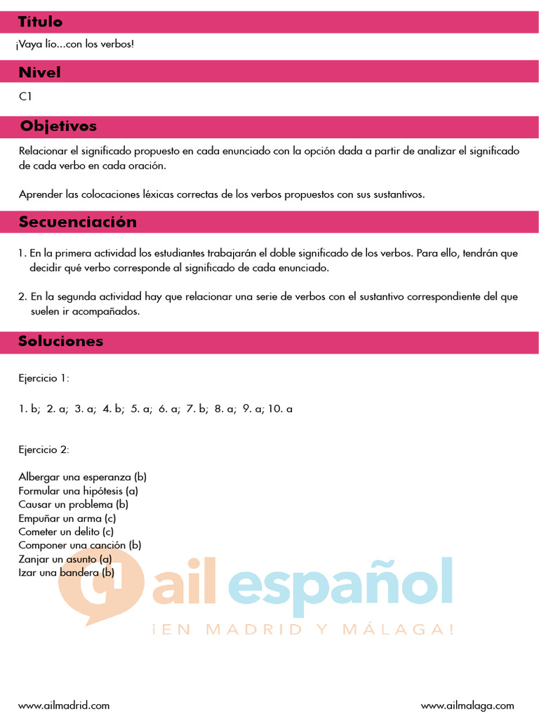 Ficha Explotacion Ejercicio Significado Verbos Nivel c1 | PDF