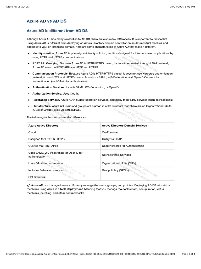 Azure AD vs AD DS - page 2 | PDF | Active Directory | Networking Standards