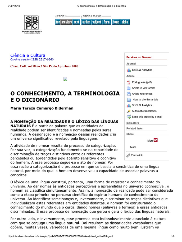 Texto 6 O Conhecimento, A Terminologia e o Dicionário | PDF