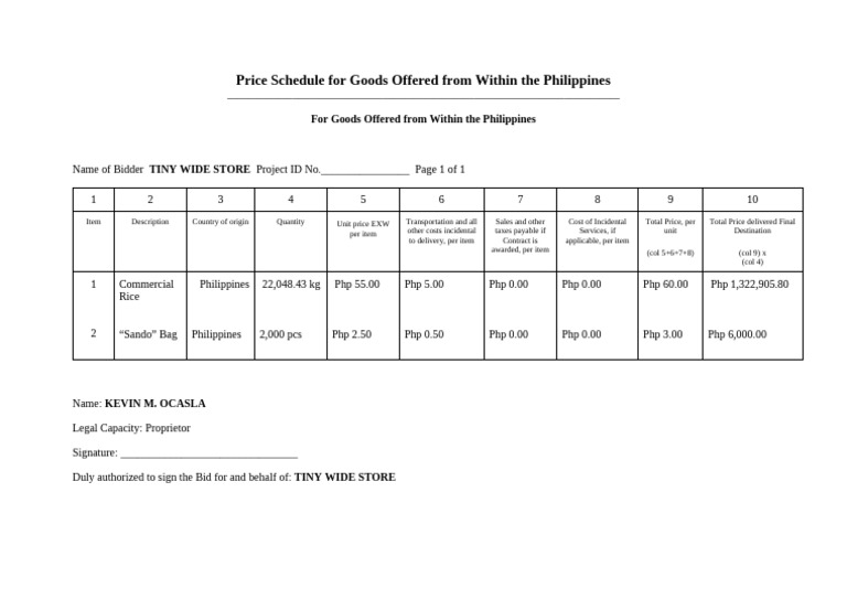 Price Schedule for Local Goods | PDF | Business | Finance & Money ...