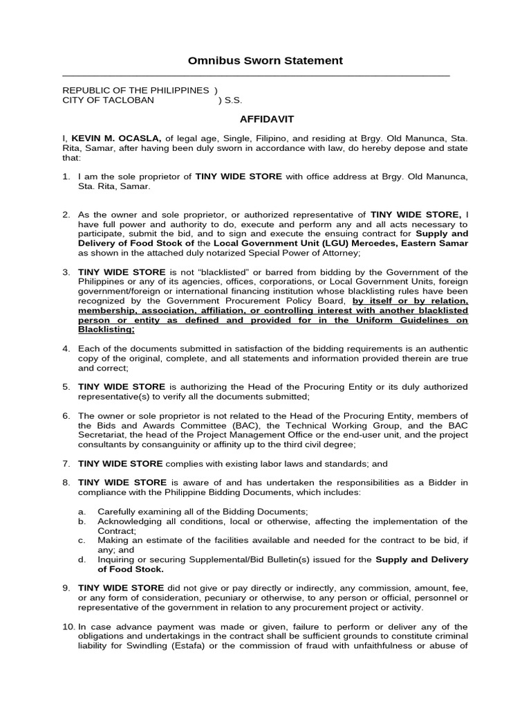 Omnibus Sworn Statement Revised | PDF | Fraud | Private Law