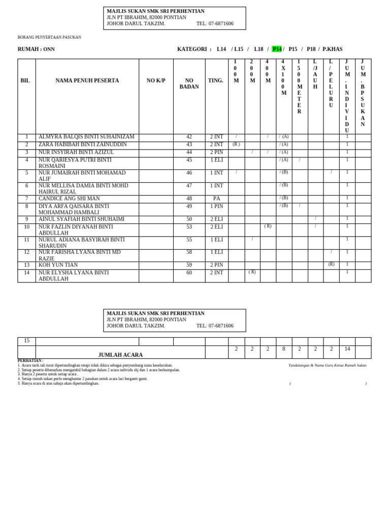 p14 2023 Borang Penyertaan | PDF