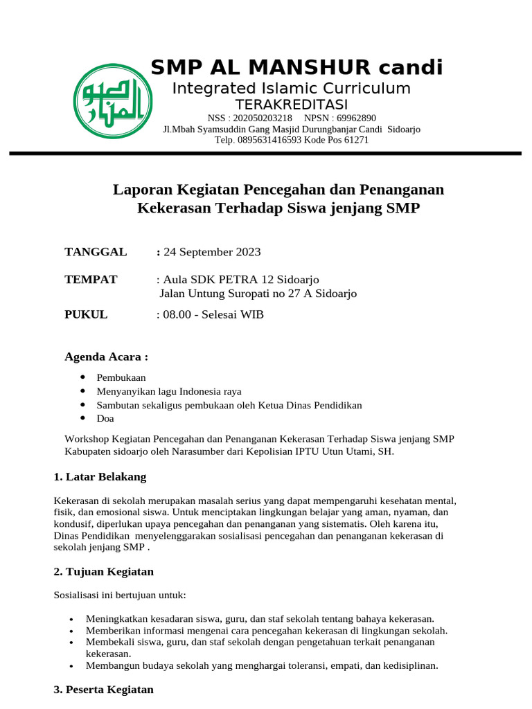 Laporan Kegiatan Pencegahan Dan Penanganan | PDF | Ilmu Sosial | Pengembangan Diri
