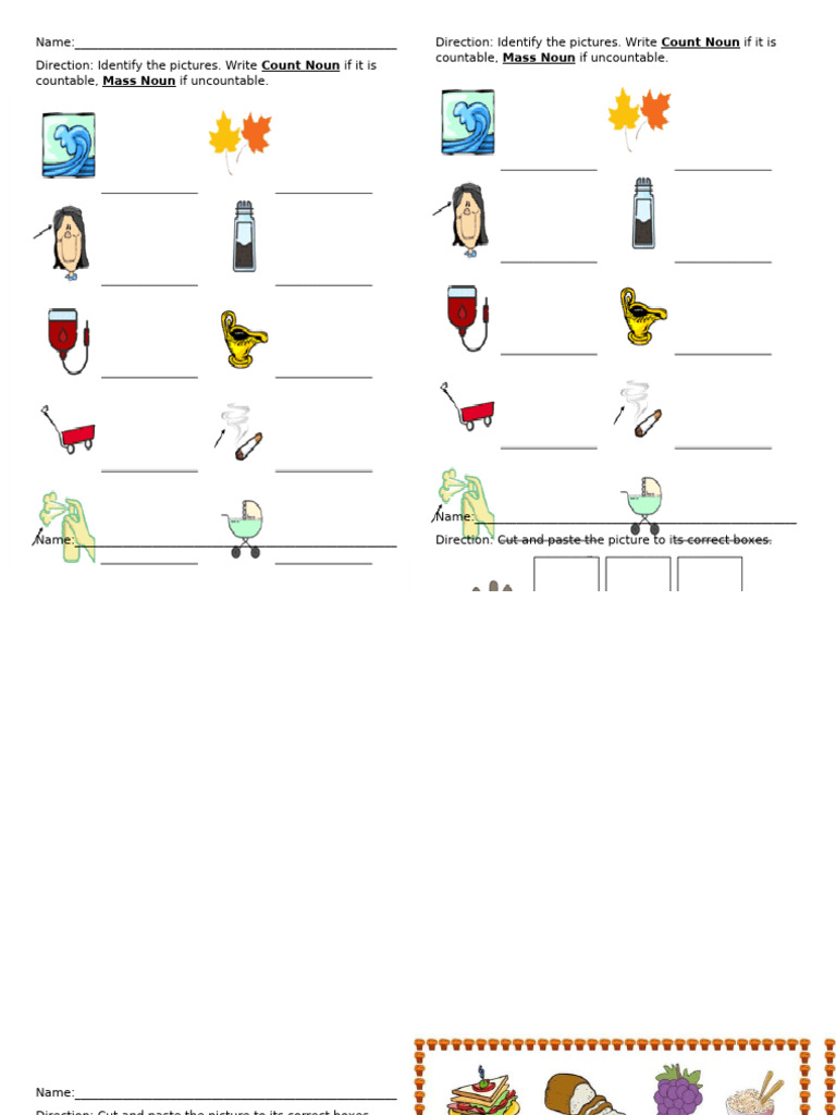 Count Noun and Mass Noun Quiz and Ass. | PDF