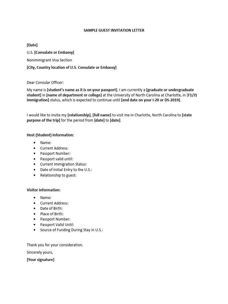 Sample Guest Invitation Letter Template | PDF