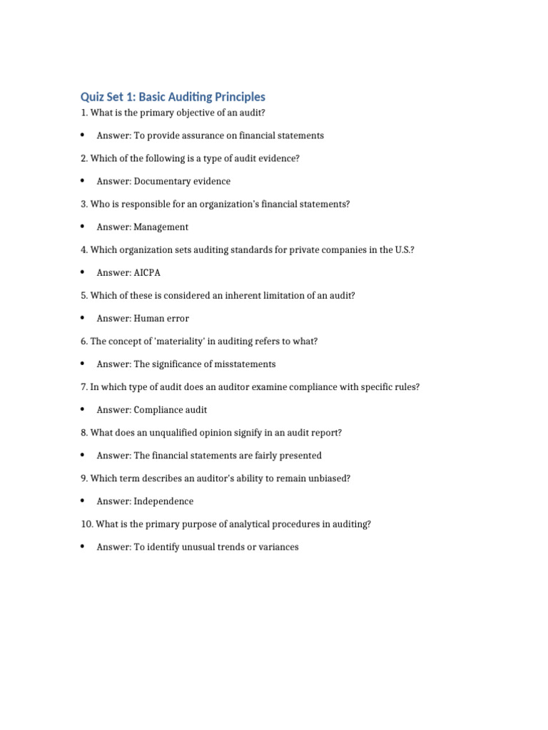 Basic Auditing Principles Quiz | PDF | Career & Growth