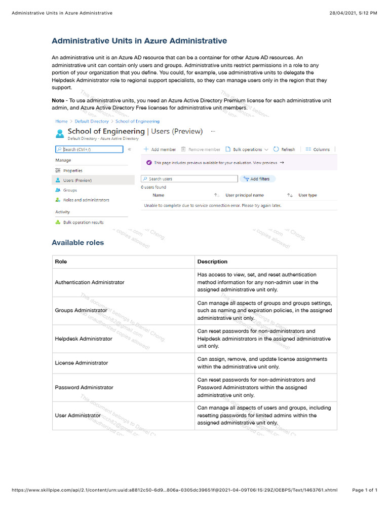Azure AD Administrative Units Overview | PDF | Authentication ...