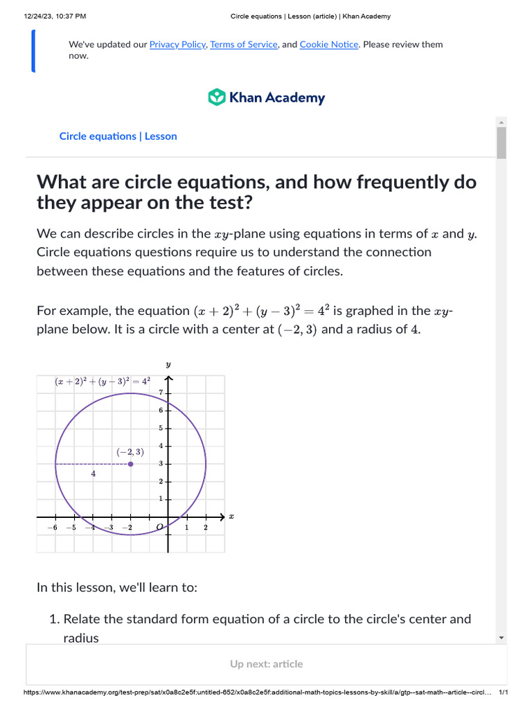 Circle equations _ Lesson (article) _ Khan Academy | PDF