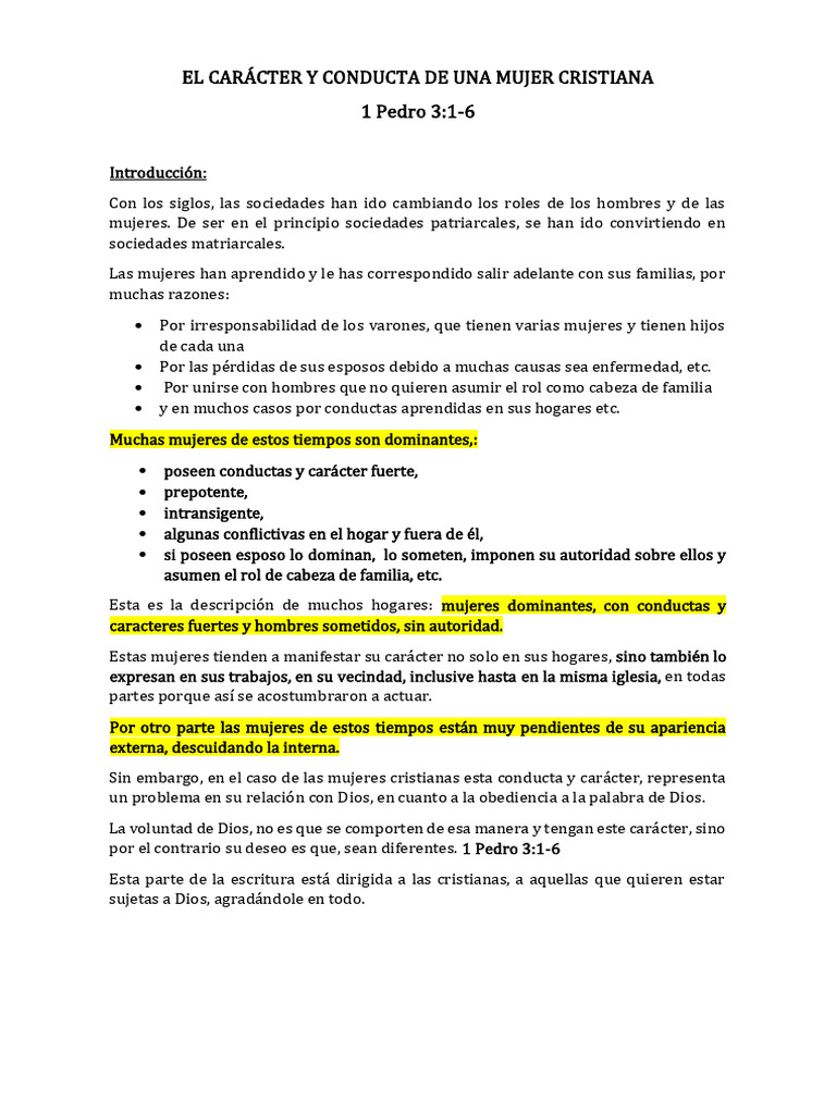 Conducta y Carácter de la Mujer Cristiana | PDF | Comportamiento | Amor