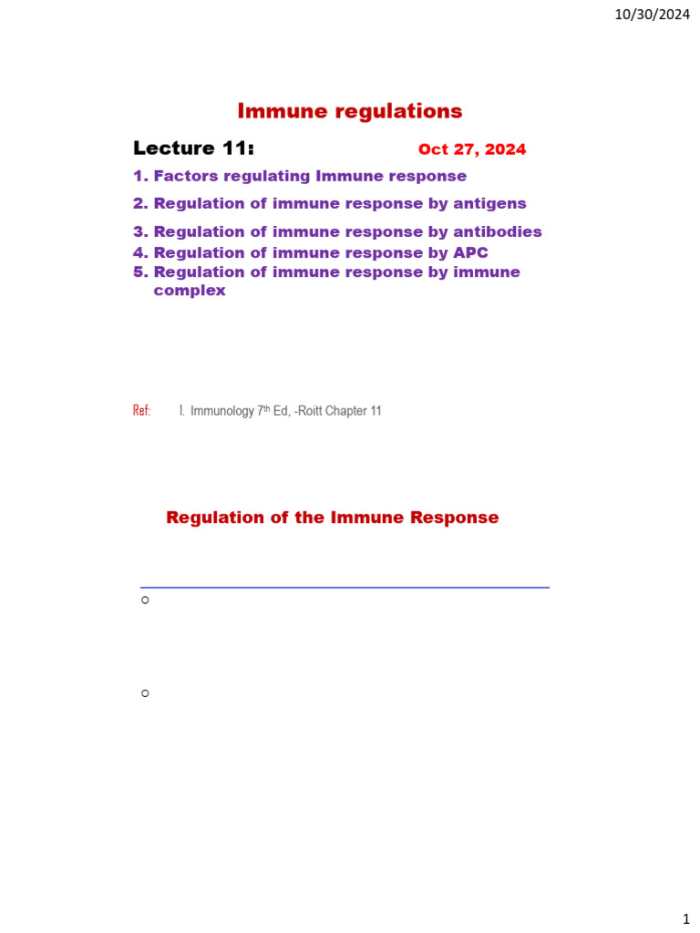 Immune Response Regulation Factors | PDF | Immune System | Antigen
