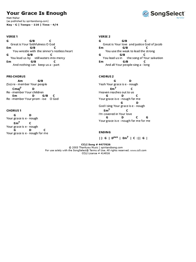 Your Grace Is Enough Chords & Lyrics | PDF | Song Structure | Christian ...