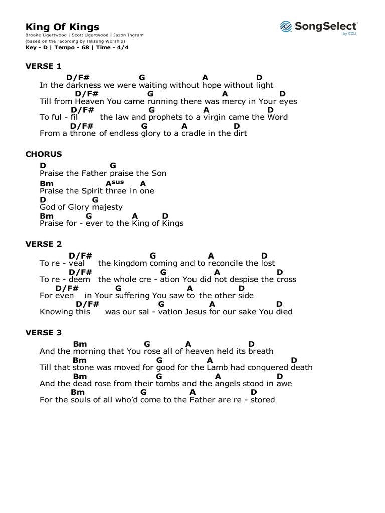 King of Kings - Key of D Chords | PDF | Glory (Religion) | Theology