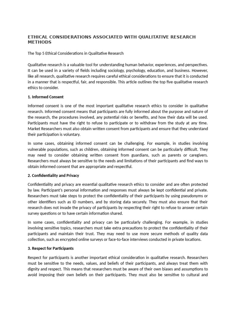 Top 5 Ethical Considerations in Qualitative Research | PDF | Informed ...