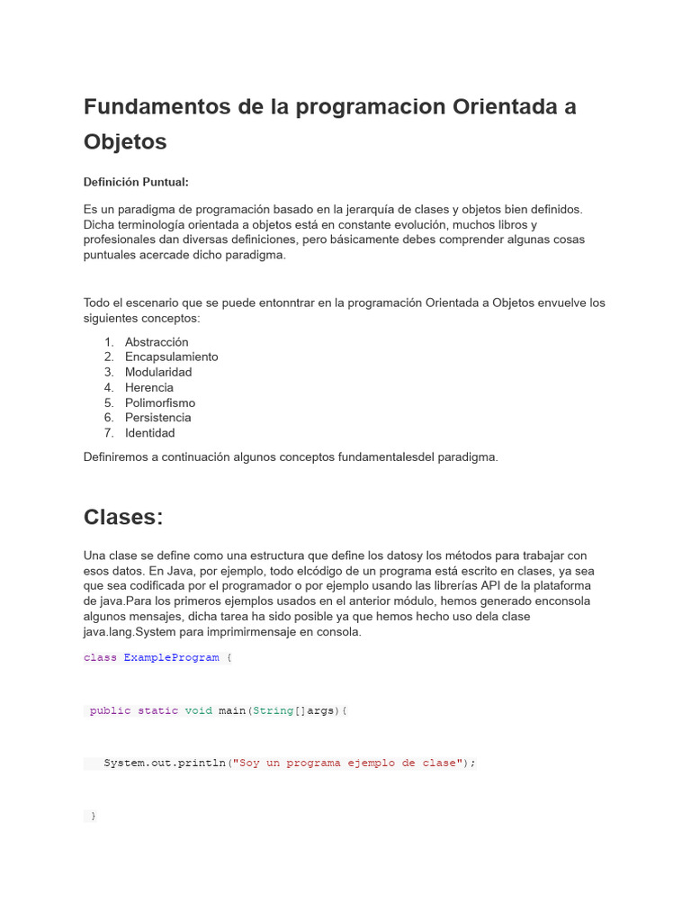Fundamentos de La Programacion Orientada A Objetos | PDF | Objeto (informática) | Herencia ...