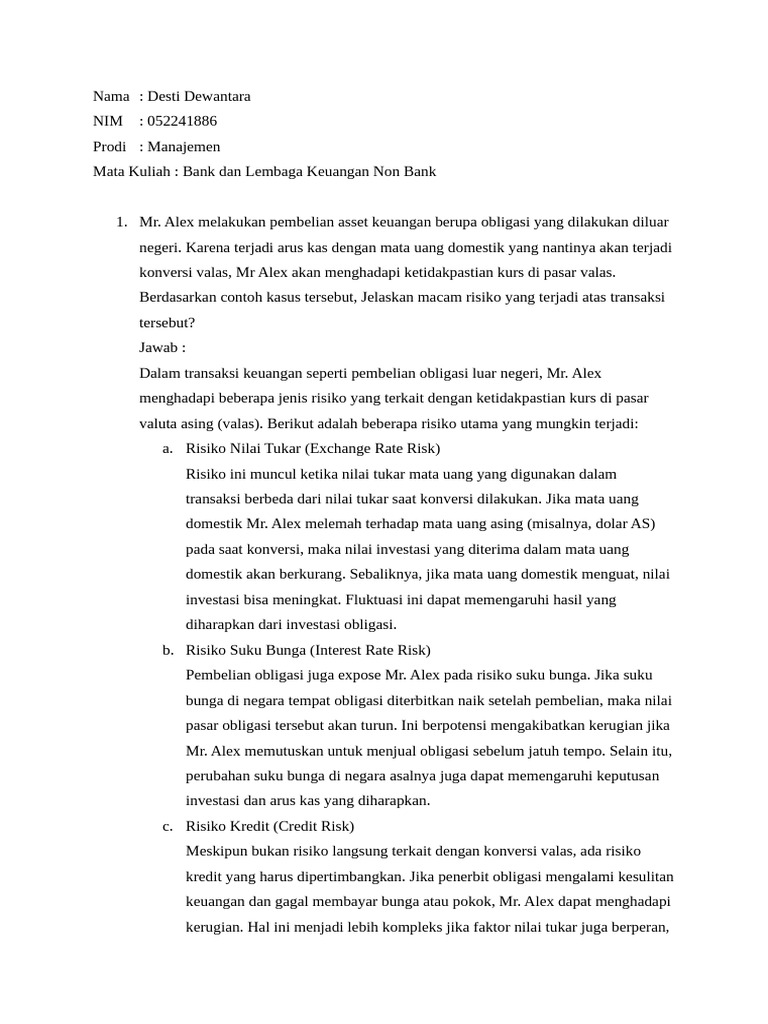 Tugas 1 Bank Dan Lembaga Keuangan Non Bank | PDF | Pengelolaan Keuangan & Uang