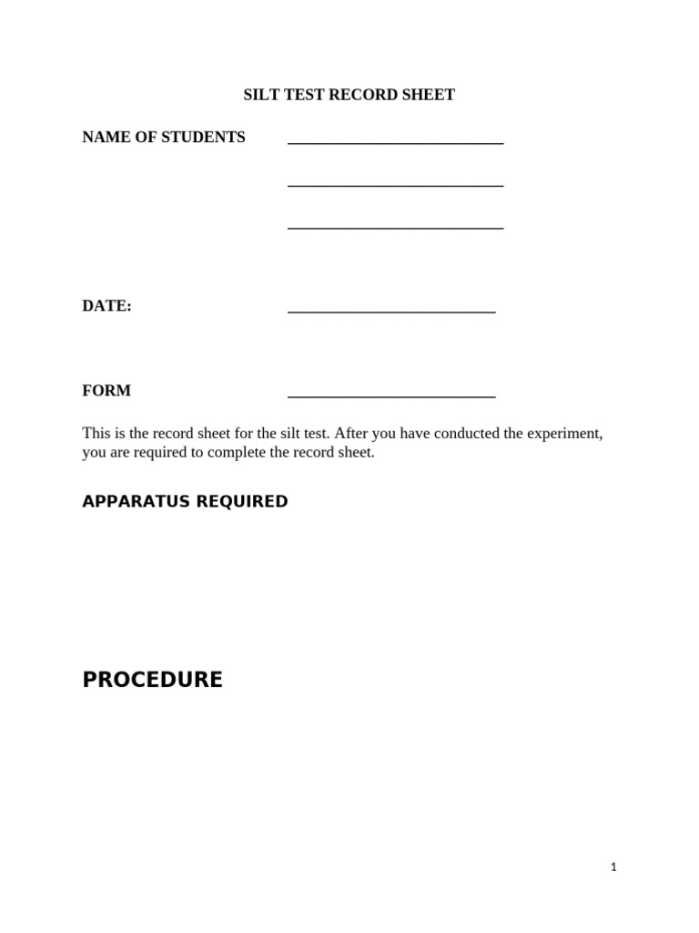 Silt Test Record Sheet-For Students | PDF