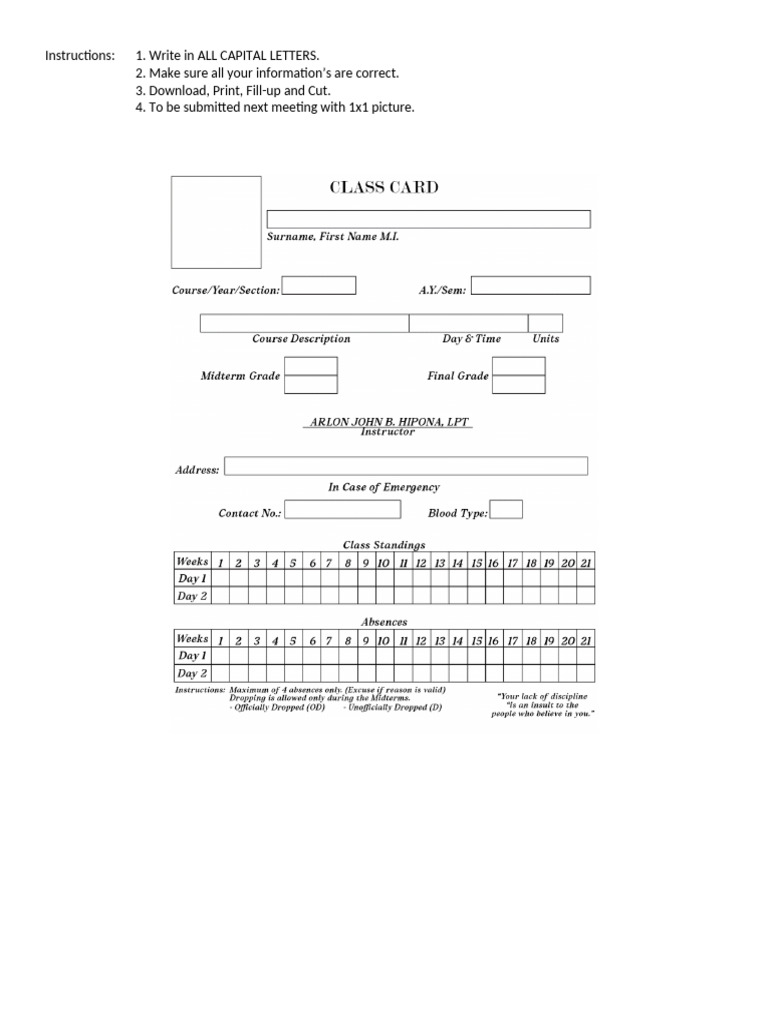 Class Card | PDF