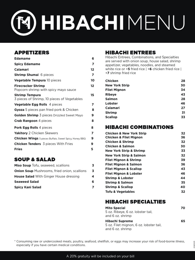 Hibachi Dinner Menu - Mito Restaurant | PDF | Drink | Food And Drink ...