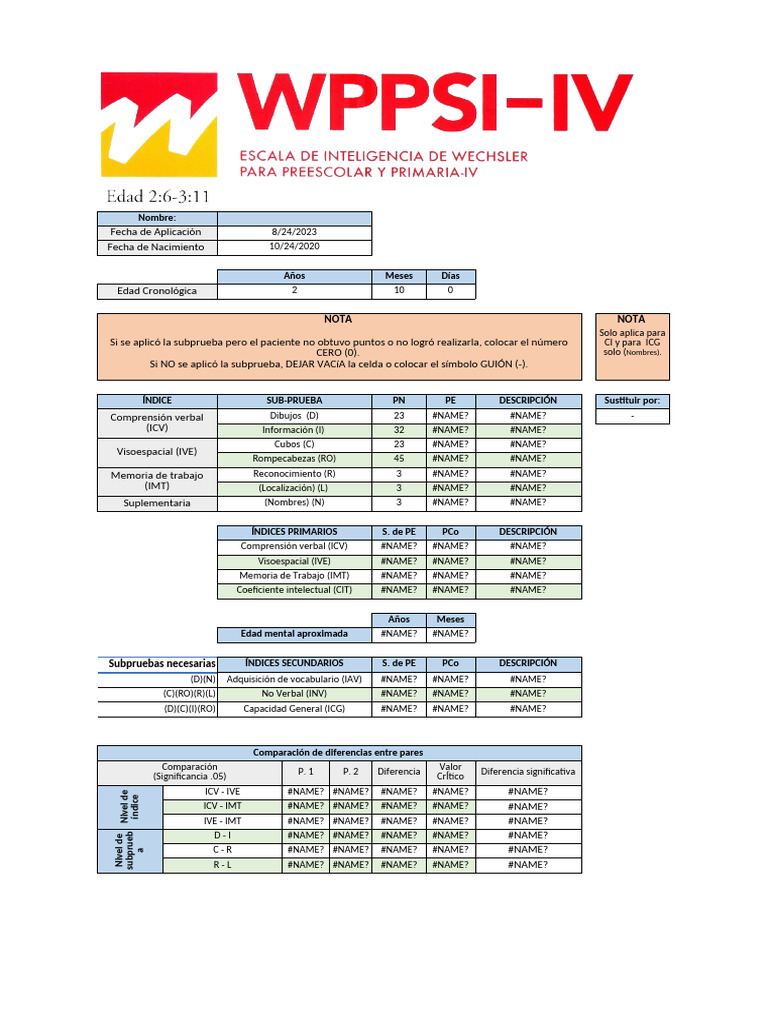 Wppsi IV Informe Agosto - XLSM | PDF | Inteligencia | Cociente de inteligencia