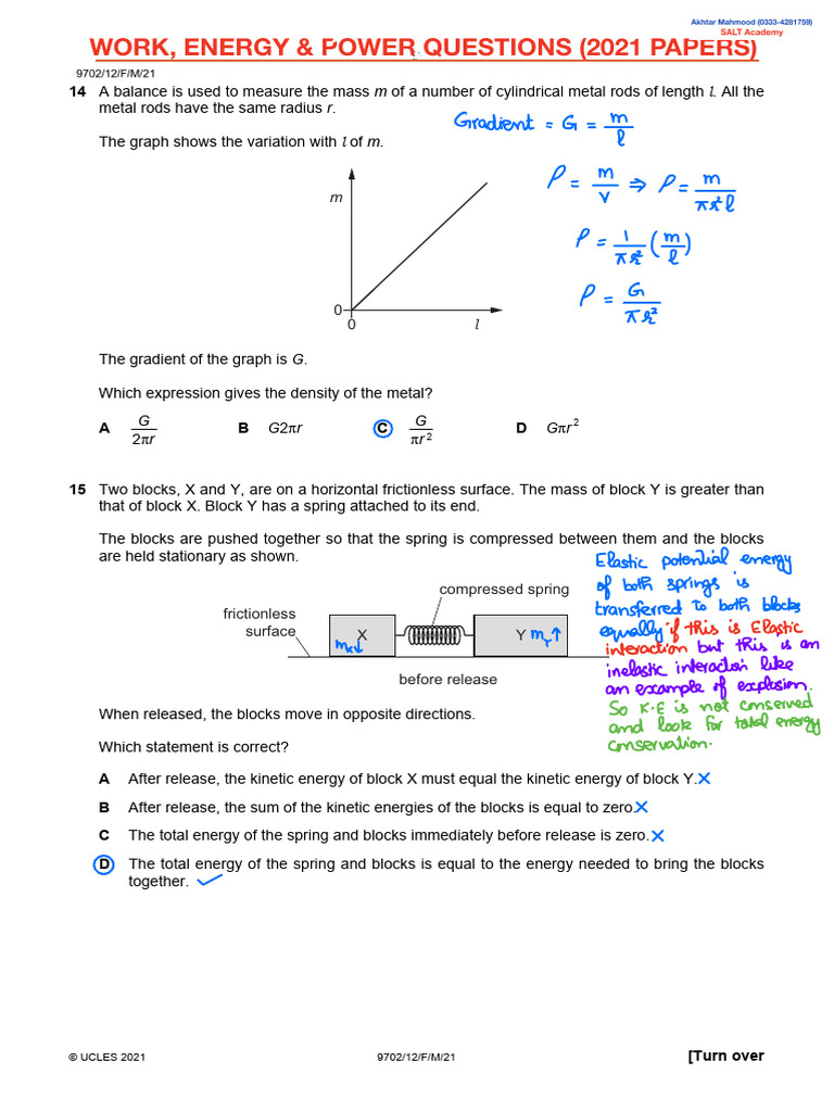 Work, Energy & Power solutions | PDF | Force | Nature