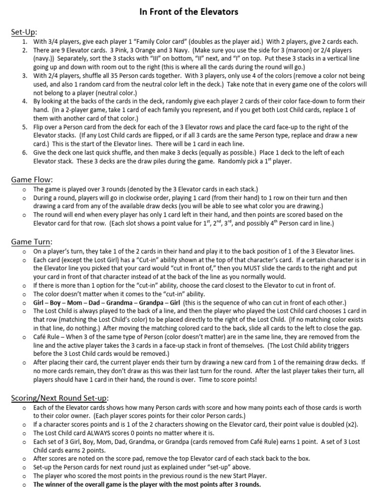 In Front of The Elevators Quick Rules Guide-1 | PDF | Consumer Goods ...