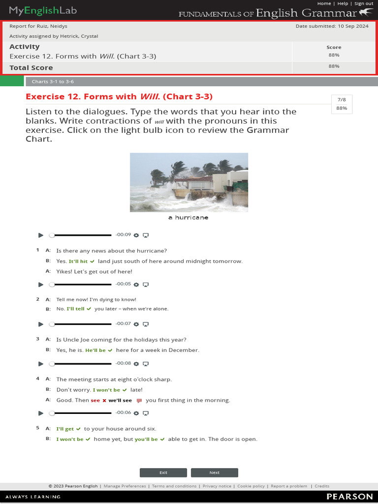 Exercise 12. Forms With Will. (Chart 3-3) - Mode Report - Chapter 3 Future Time Grammar Practice ...