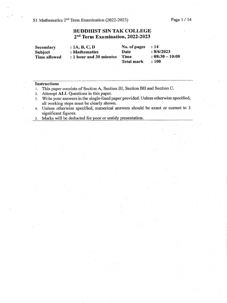 2223 AE S1 Math Q | PDF