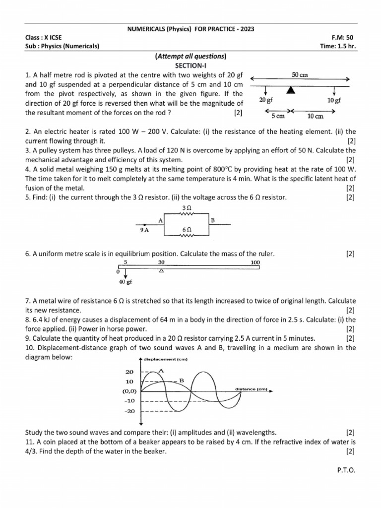 ICSE Physics Numericals (Full Syllabus) | PDF