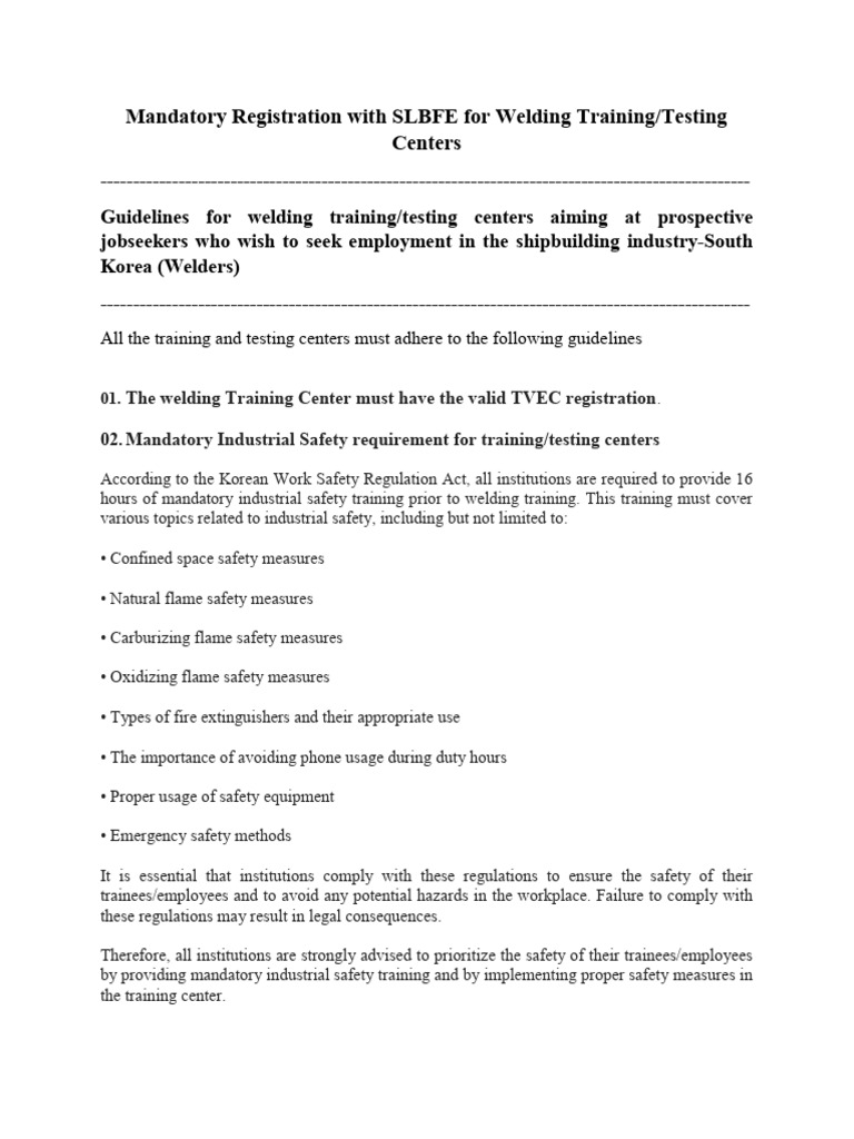 SLBFE Welding Training Registration Guide | PDF | Occupational Safety ...