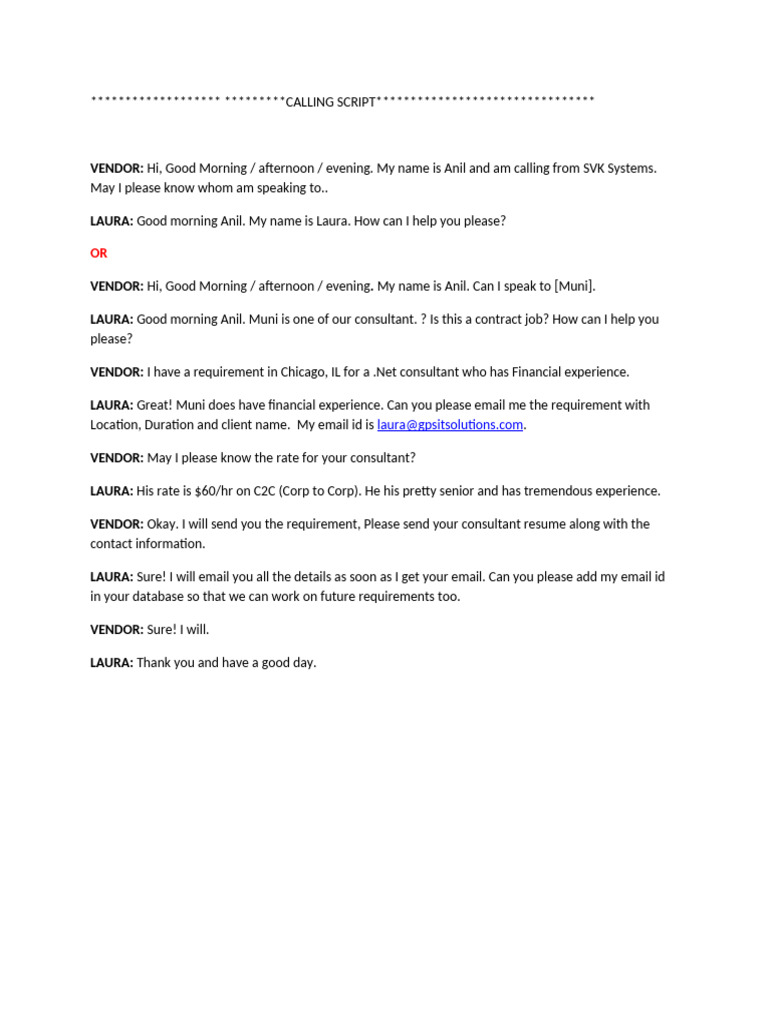 Calling Script | PDF | Career & Growth