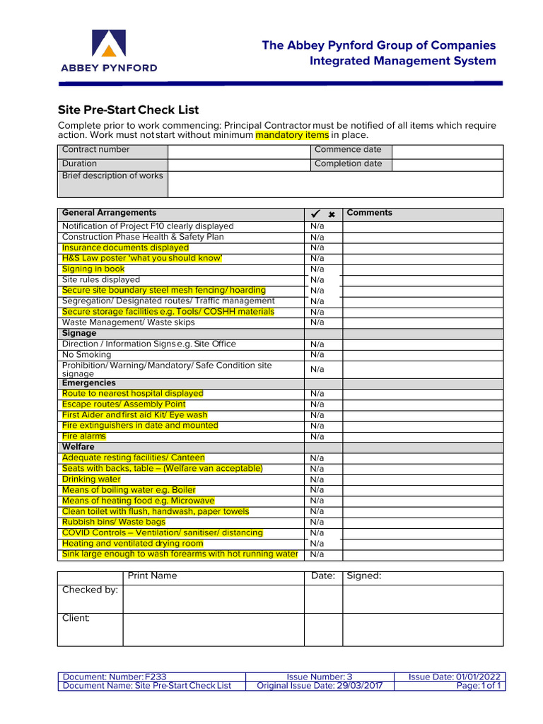 Construction Phase Safety Checklist | PDF