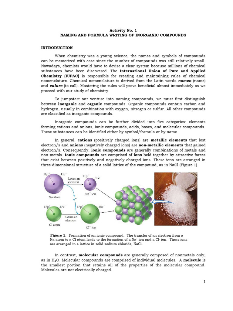 Inorganic Compounds: Naming & Formulas | PDF | Chemical Compounds | Ion